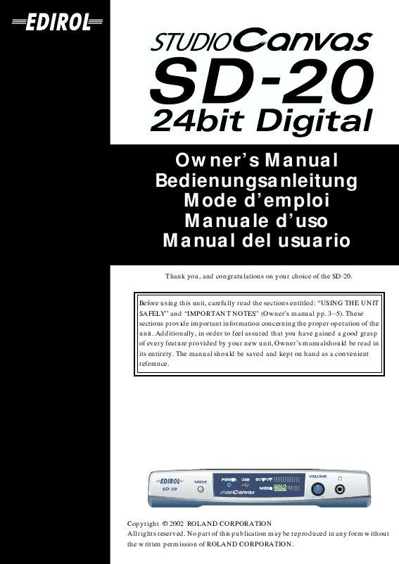 Notice ROLAND SD-20 - Trouver une solution à un problème ROLAND SD-20 ...