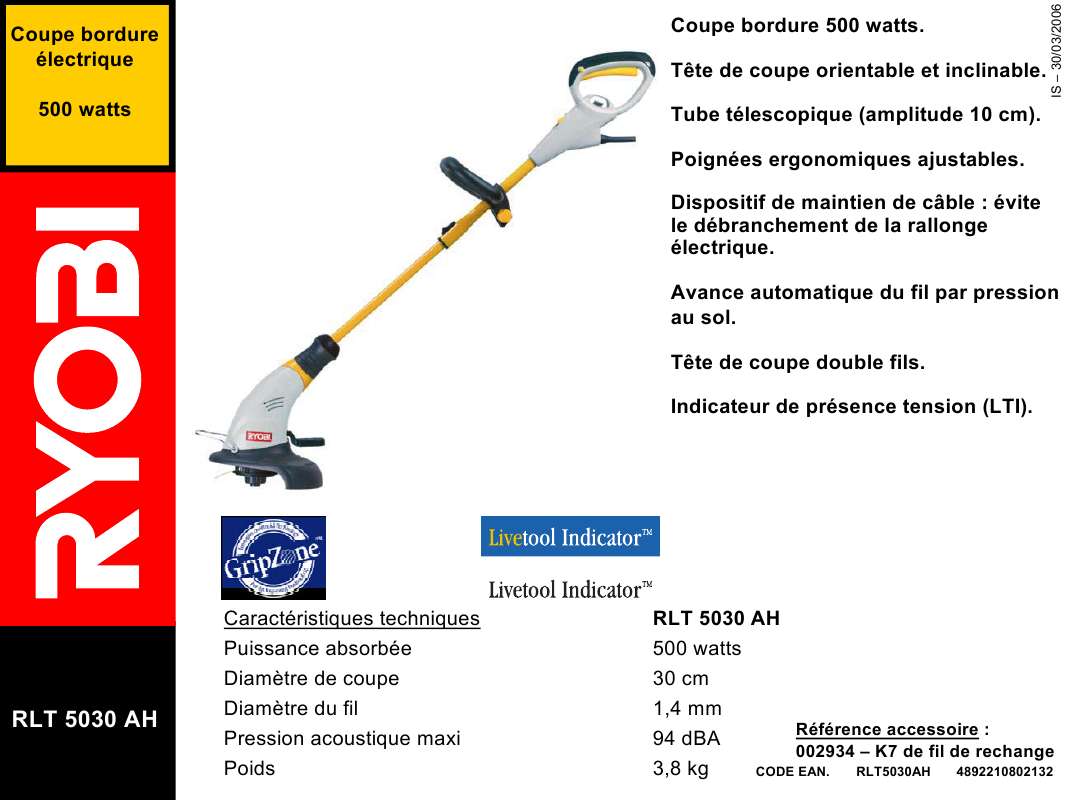 Notice RYOBI RLT-5030 AH - Trouver une solution à un problème RYOBI RLT ...