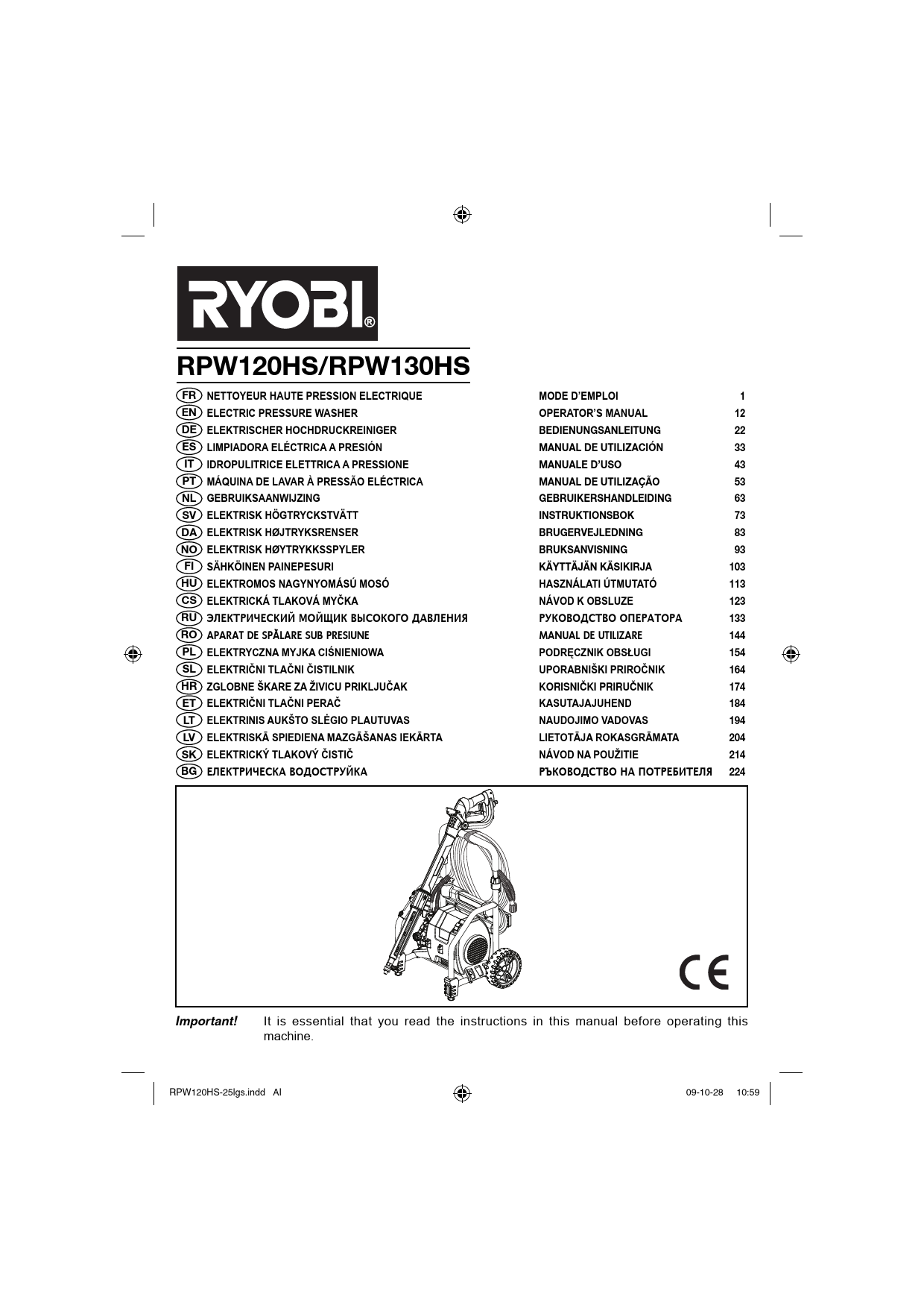 Notice RYOBI RPW120B - nettoyeur haute pression Trouver une solution à ...
