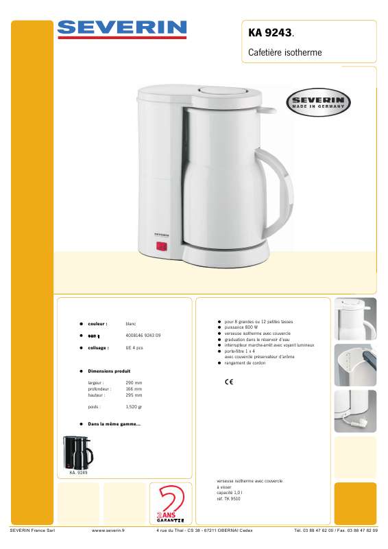 Notice SEVERIN KA 9243 - Trouver une solution à un problème SEVERIN KA ...