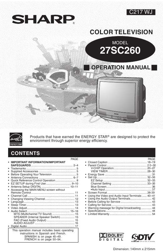 Notice SHARP 27SC260 - tv Trouver une solution à un problème SHARP ...
