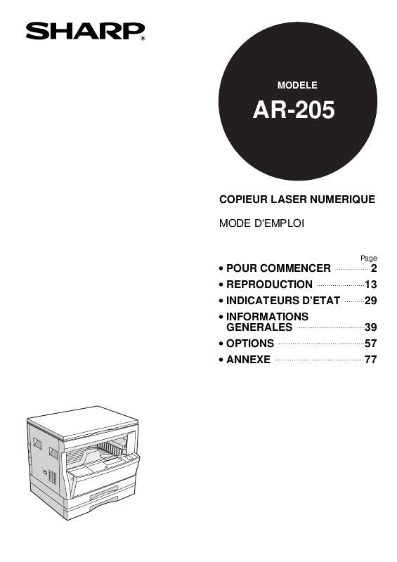 Notice SHARP AR-205 - imprimante laser Trouver une solution à un ...