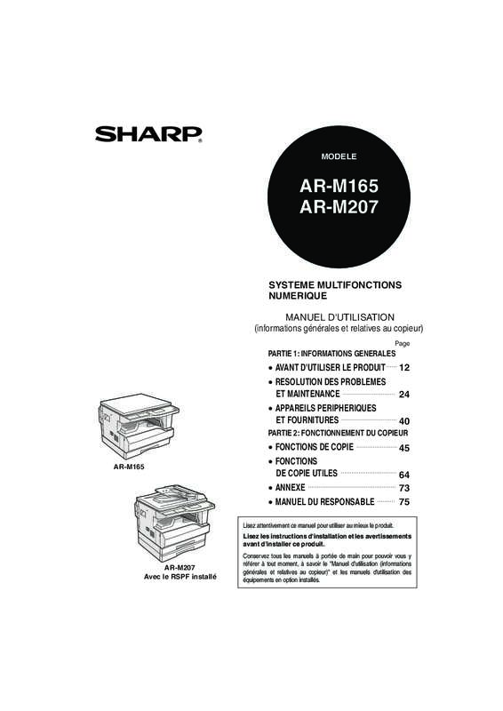 Notice SHARP AR-M165/207 - imprimante multifonction laser Trouver une solution à un problème ...
