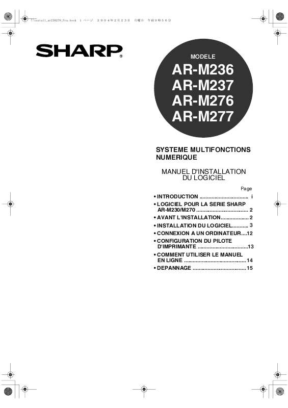 Notice SHARP AR-M236/M237/M276/M277 - imprimante multifonction laser ...