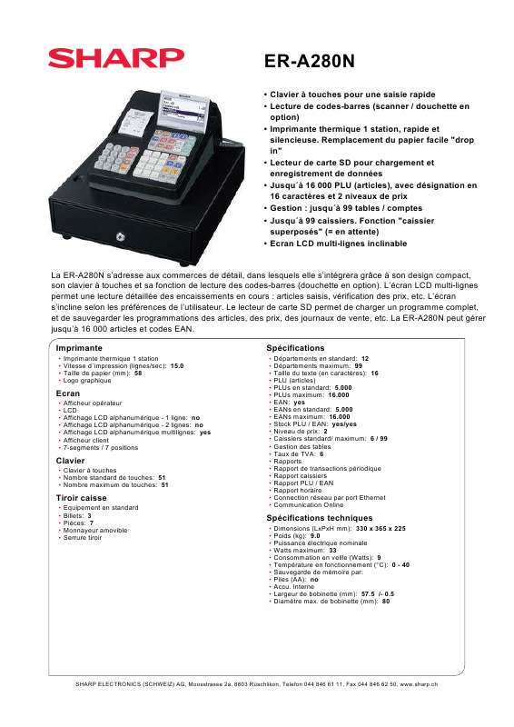 Notice SHARP ER-A280N - autres Trouver une solution à un problème SHARP ER-A280N mode d'emploi ...