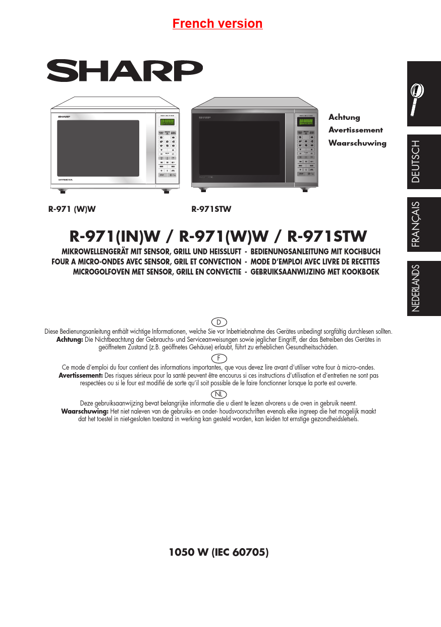 Notice four micro-onde SHARP R-971INW Trouver une solution à un problème SHARP R-971INW mode d ...