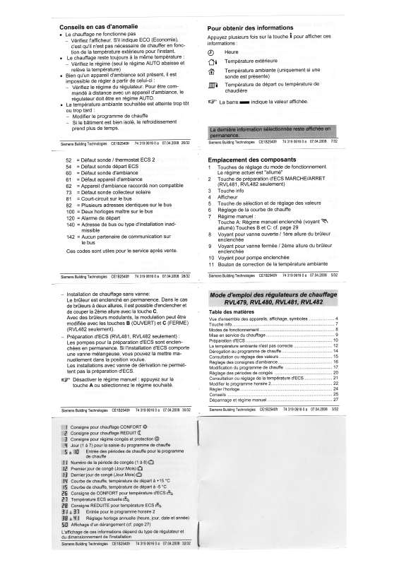 Notice SIEMENS RVL479 - Trouver une solution à un problème SIEMENS RVL479 mode d'emploi SIEMENS ...