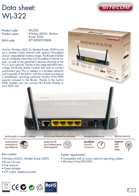 Notice SITECOM WIRELESS MODEM ROUTER 300N WL-322 - routeur ou modem ...