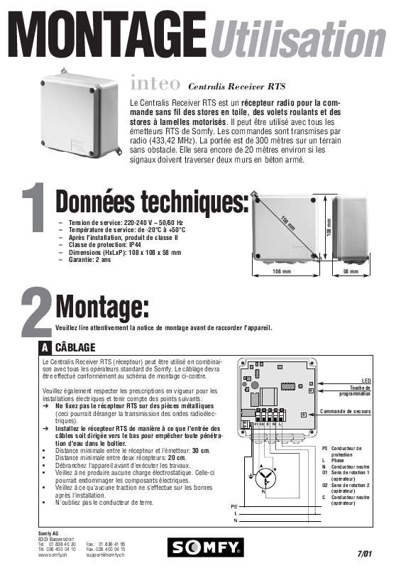 Notice SOMFY INTEO CENTRALIS RECEIVER RTS - Trouver une solution à un ...