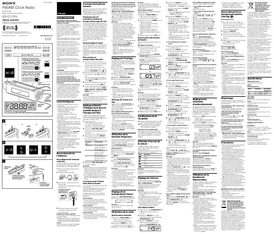 Notice SONY C717 - radio-réveil Trouver une solution à un problème SONY C717 mode d'emploi SONY ...