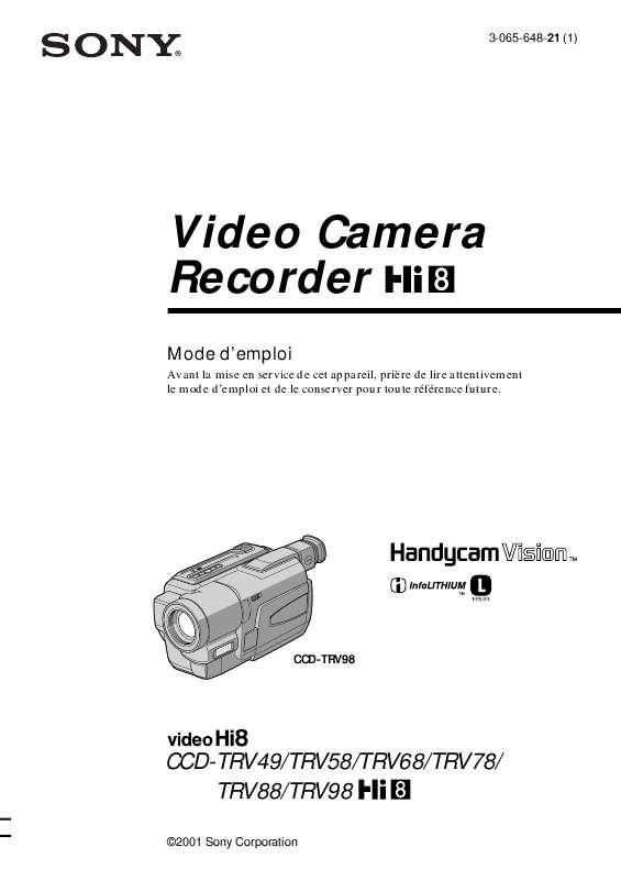 Notice SONY CCD-TRV58 - action cam Trouver une solution à un problème ...