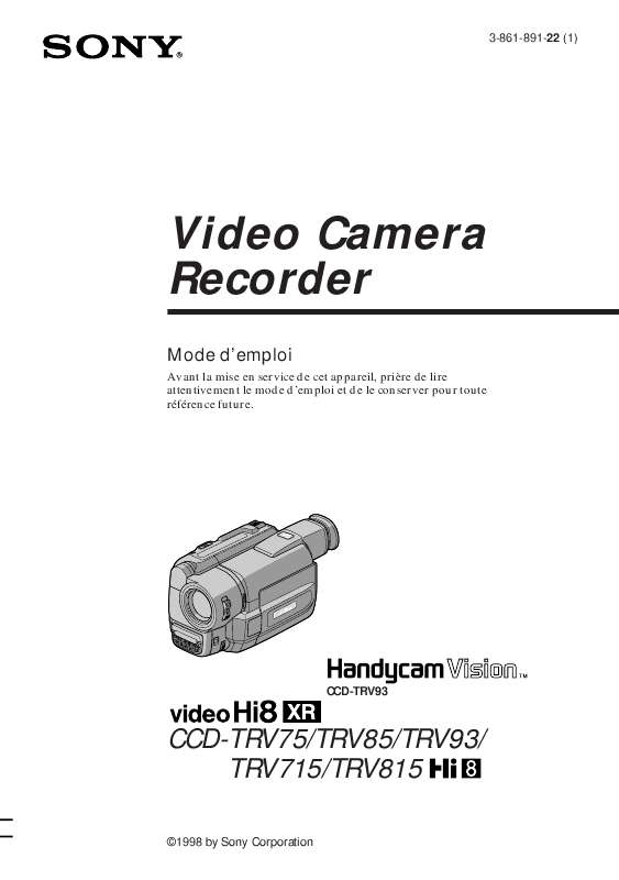 Notice SONY CCD-TRV85 - action cam Trouver une solution à un problème ...