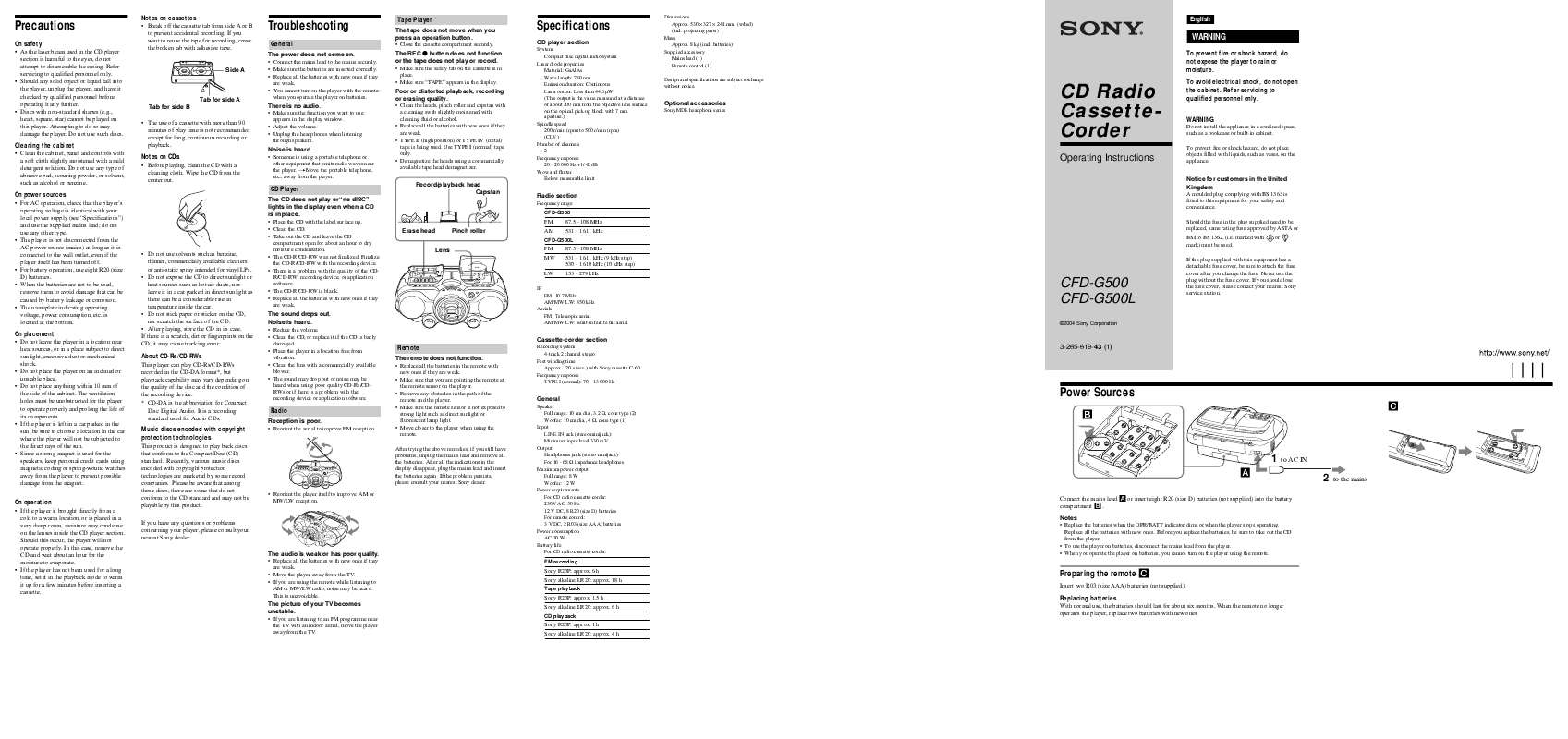 Notice SONY CFD-G500 - radio cd Trouver une solution à un problème SONY ...