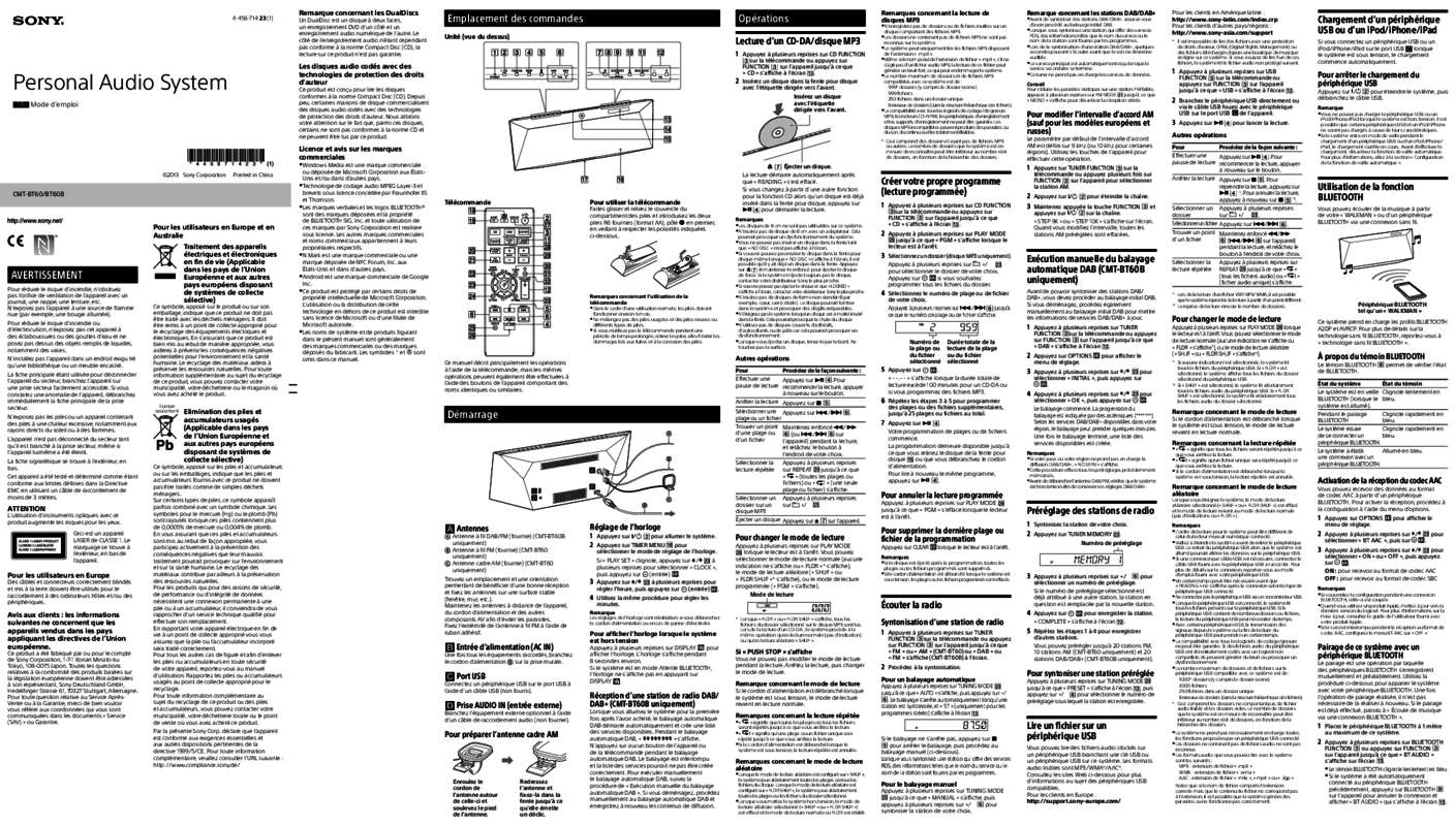 Notice SONY CMT-BT60 - chaîne hifi Trouver une solution à un problème ...