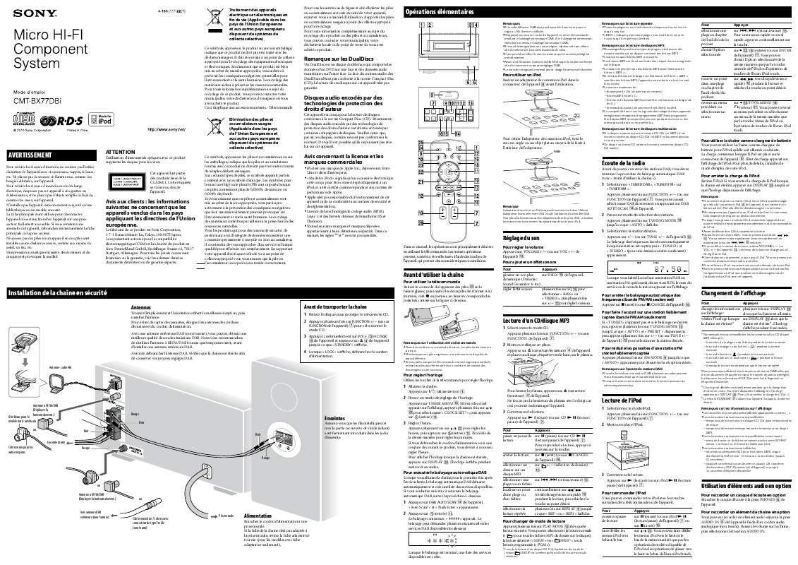 Notice SONY CMT-BX77DBI - chaîne hifi Trouver une solution à un ...