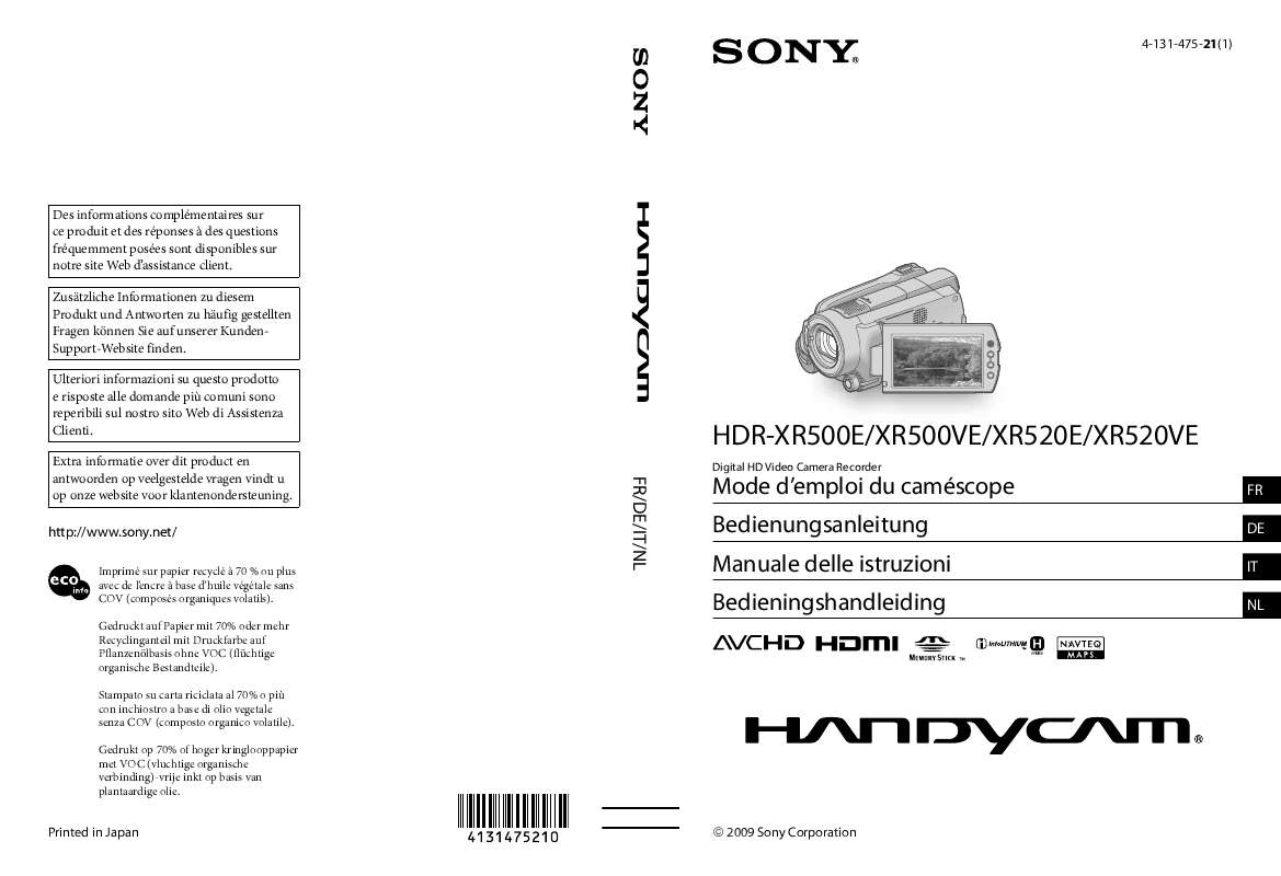 Notice SONY HDR-XR520VE - action cam Trouver une solution à un problème SONY HDR-XR520VE mode d ...
