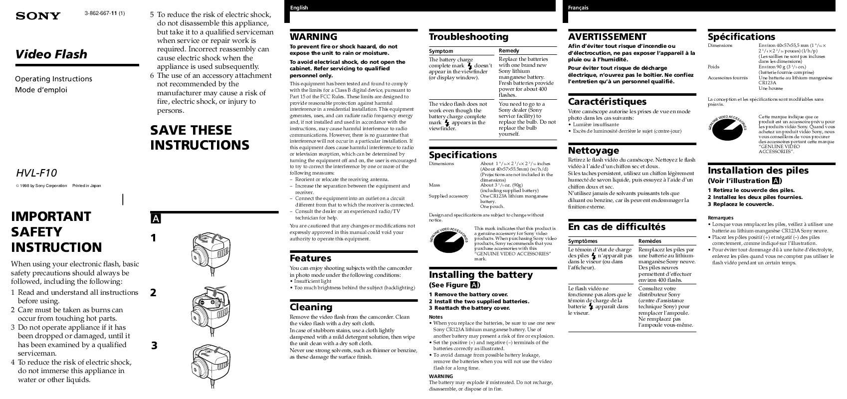Notice SONY HVL-F10 - Trouver une solution à un problème SONY HVL-F10 ...