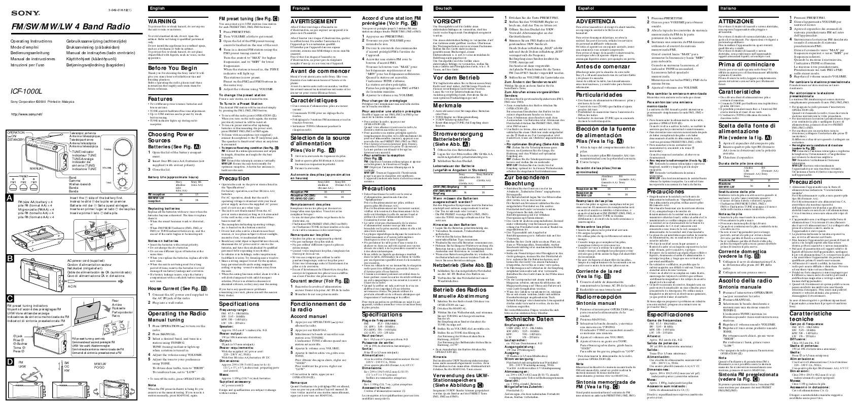 Notice SONY ICF-1000L - radio-réveil Trouver une solution à un problème ...