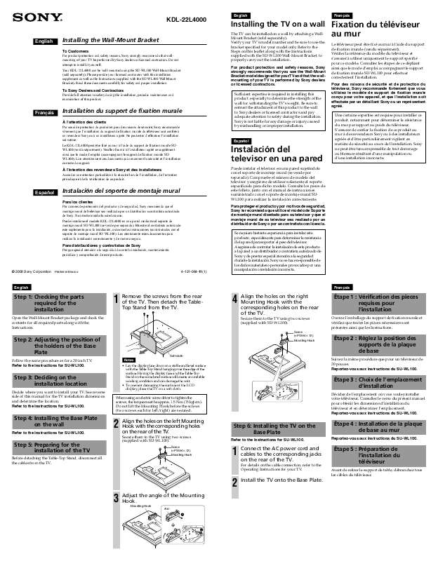 Notice SONY BRAVIA KDL-22L4000 - tv Trouver une solution à un problème SONY BRAVIA KDL-22L4000 ...