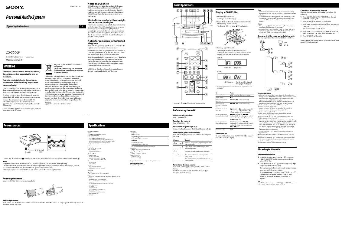 Notice SONY ZS-S50CP - Trouver une solution à un problème SONY ZS-S50CP mode d'emploi SONY ZS ...