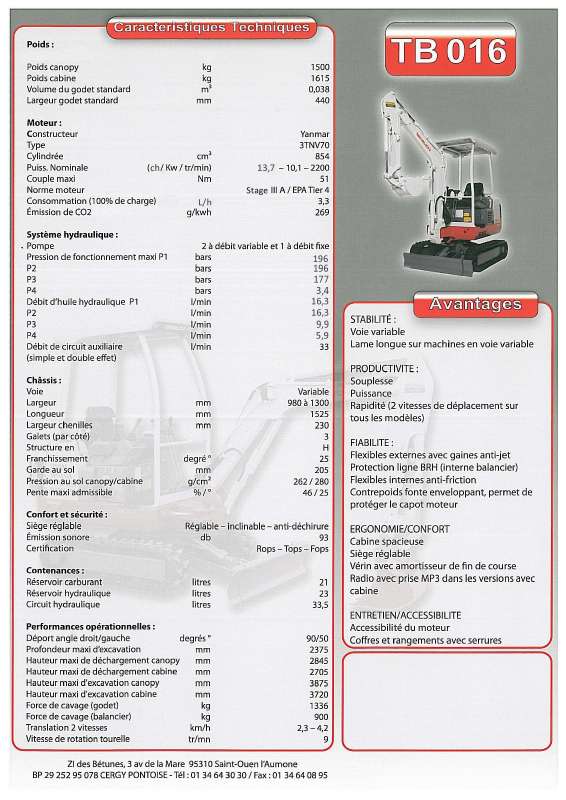 Notice TAKEUCHI TB 016 - Trouver une solution à un problème TAKEUCHI TB 016 mode d'emploi ...