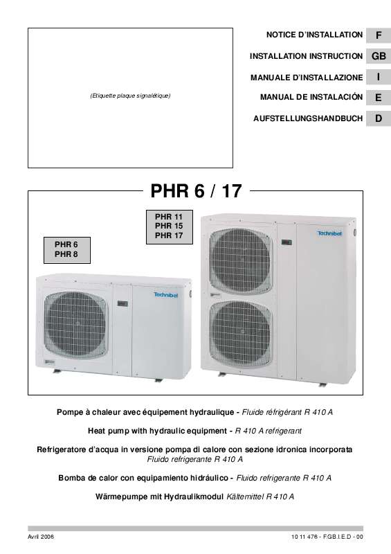 Notice TECHNIBEL PHR 8 - Trouver une solution à un problème TECHNIBEL ...