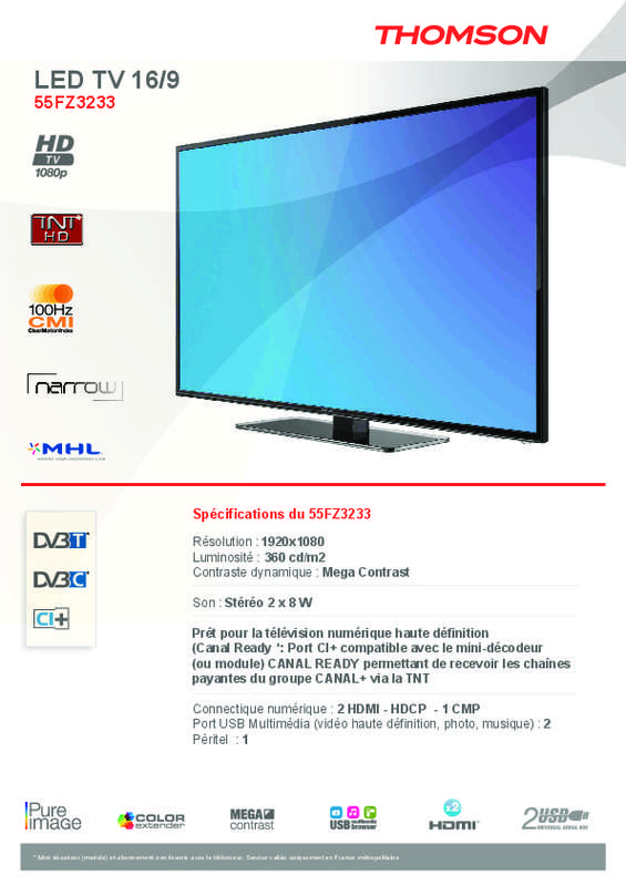 Notice THOMSON 55FZ3233 - tv Trouver une solution à un problème THOMSON 55FZ3233 mode d'emploi ...