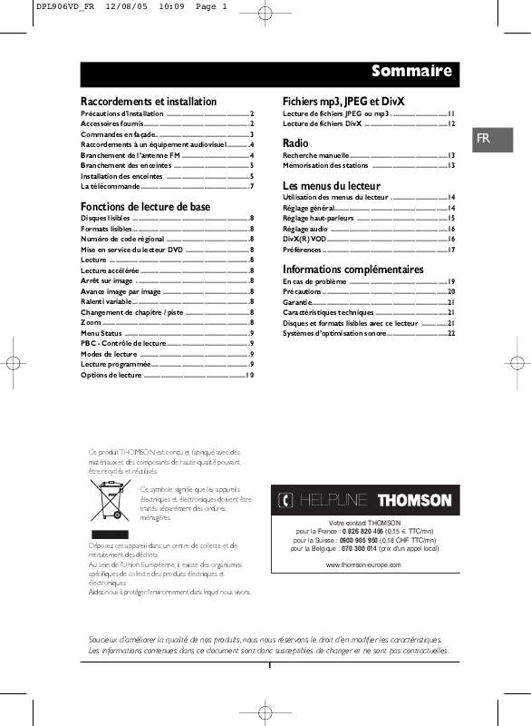 Notice THOMSON DPL906 - Trouver une solution à un problème THOMSON DPL906 mode d'emploi THOMSON ...