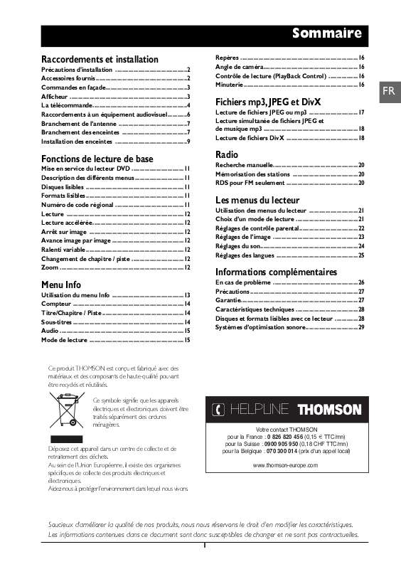 Notice THOMSON DPL943 - Trouver une solution à un problème THOMSON DPL943 mode d'emploi THOMSON ...