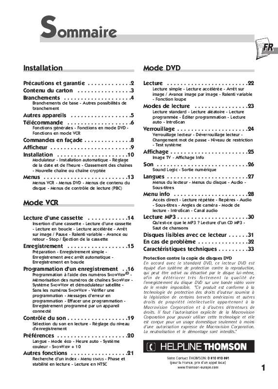 Notice THOMSON DTH6000 - lecteur dvd Trouver une solution à un problème THOMSON DTH6000 mode d ...