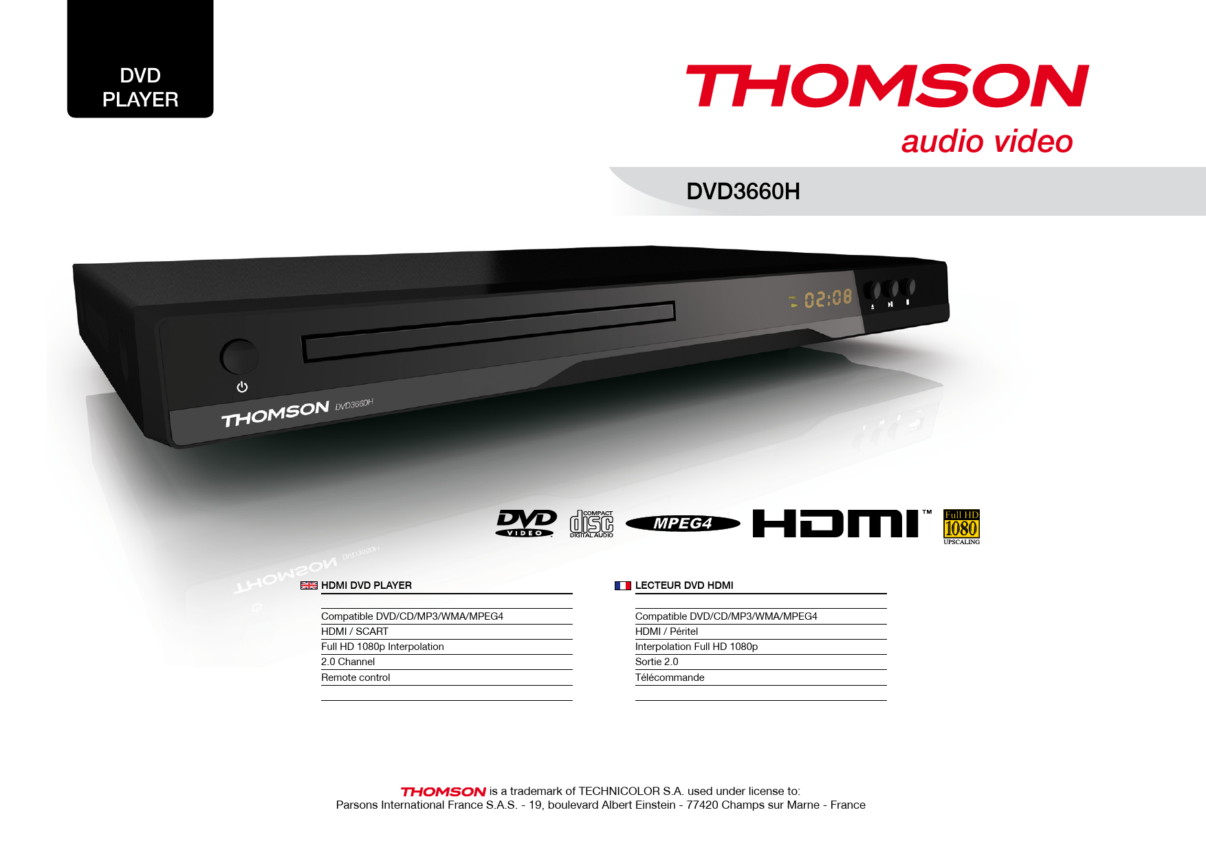 Notice THOMSON DVD3660H - lecteur blu-ray Trouver une solution à un problème THOMSON DVD3660H ...