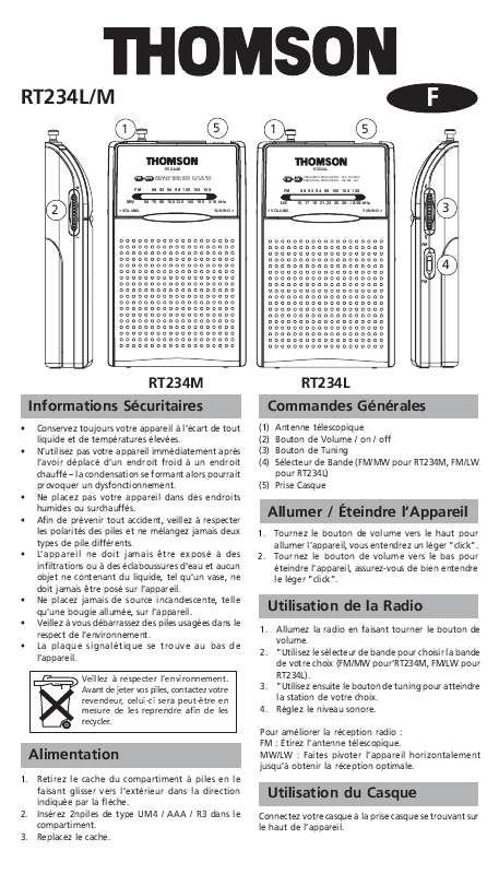 Notice THOMSON RT234 - Trouver une solution à un problème THOMSON RT234 mode d'emploi THOMSON ...