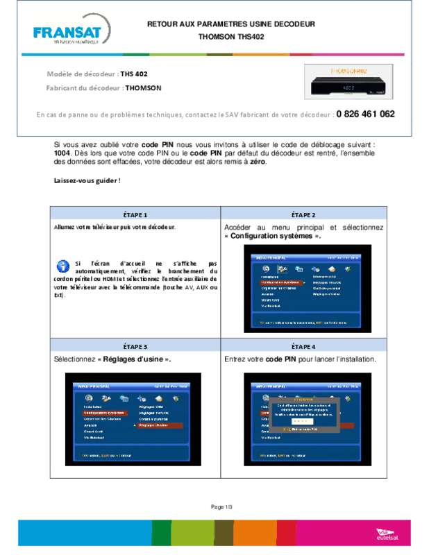 Notice THOMSON THS 402 - décodeur tnt Trouver une solution à un problème THOMSON THS 402 mode d ...