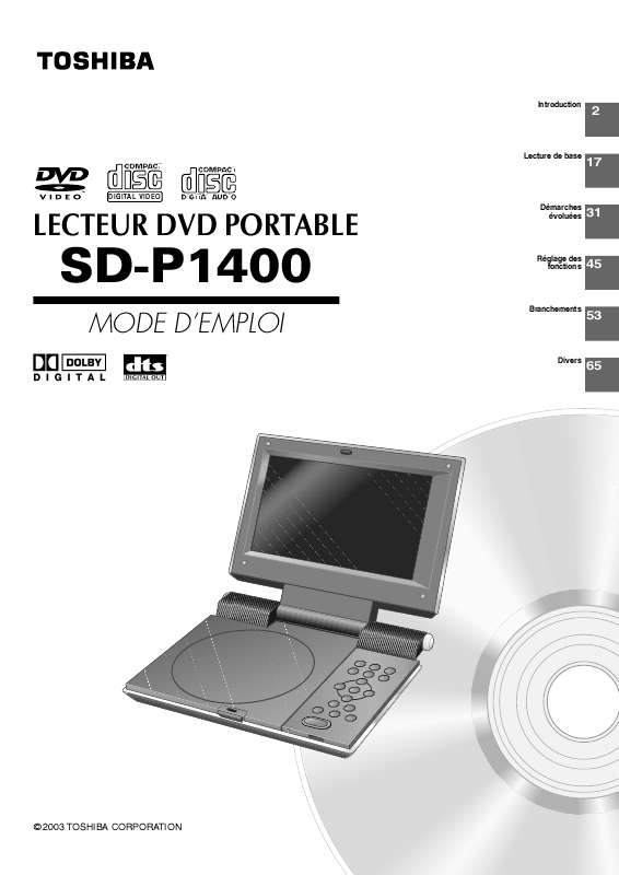 Notice TOSHIBA SD-P1400 - lecteur dvd/blu-ray portable Trouver une solution à un problème ...
