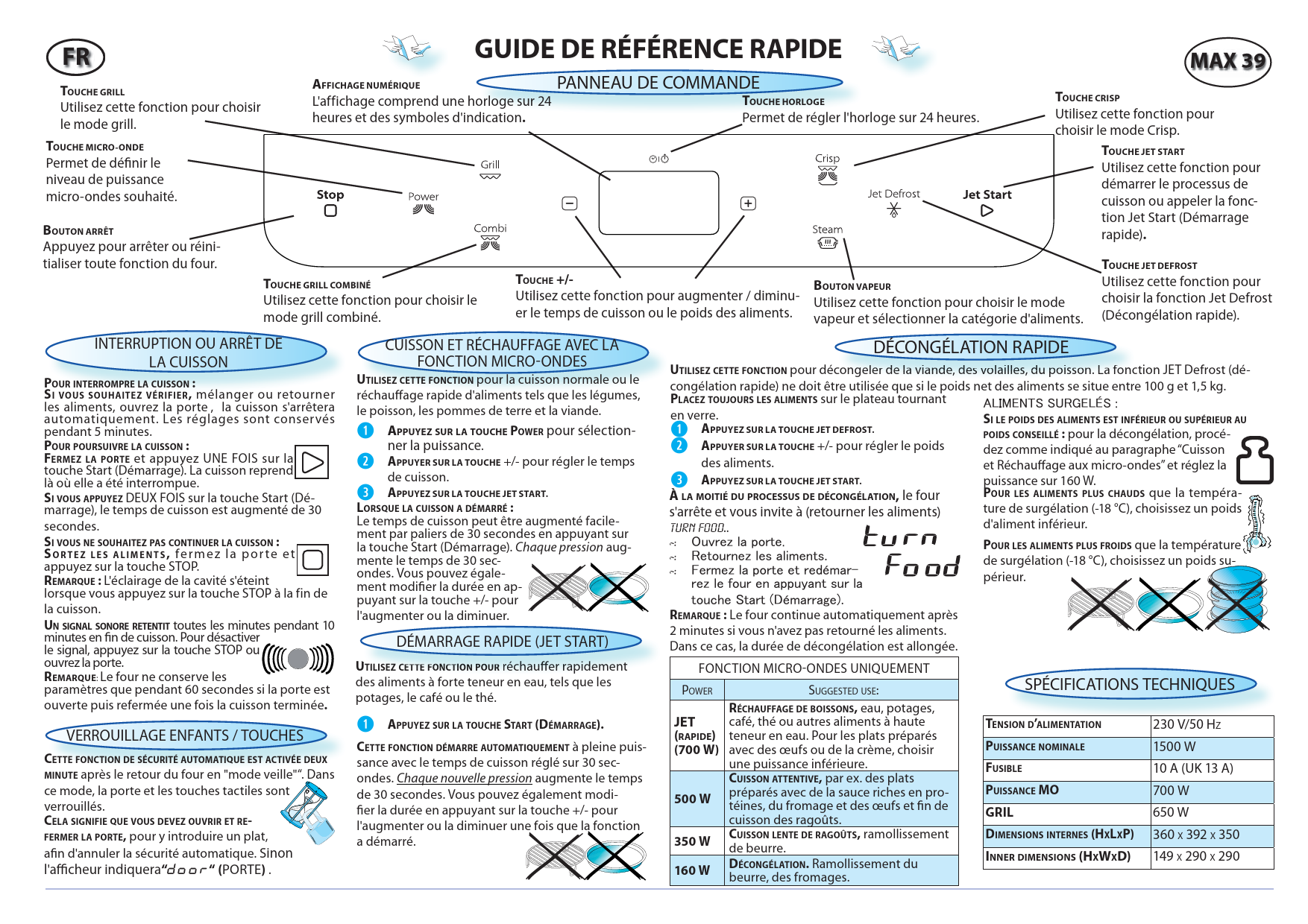 Notice four micro-onde WHIRLPOOL MAX 39W/SL Trouver une solution à un ...