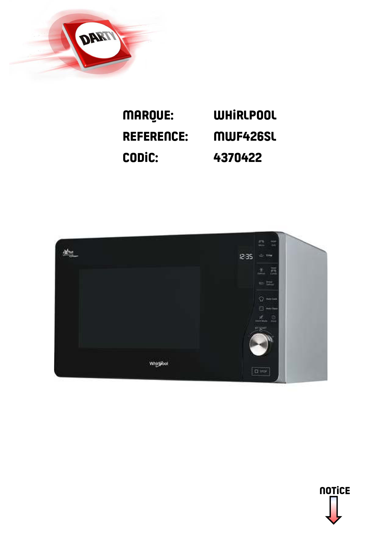 Notice Micro Onde Whirlpool Max – BSBF