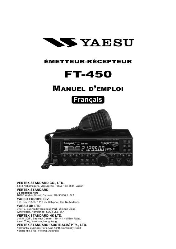 Notice YAESU FT-450 - talkie-walkie Trouver une solution à un problème YAESU FT-450 mode d ...