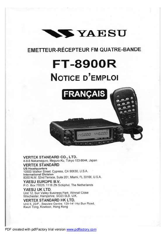 Notice YAESU FT-8900R - talkie-walkie Trouver une solution à un problème YAESU FT-8900R mode d ...