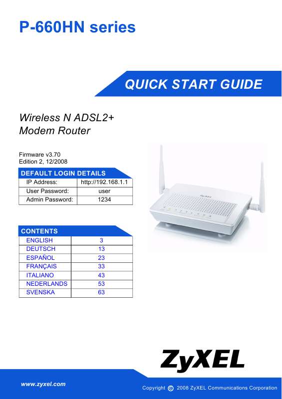 Notice ZYXEL P-660HN - Trouver une solution à un problème ZYXEL P-660HN ...