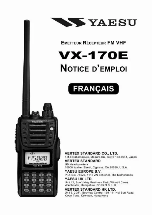 Notice YAESU VX-170 - talkie-walkie Trouver une solution à un problème ...